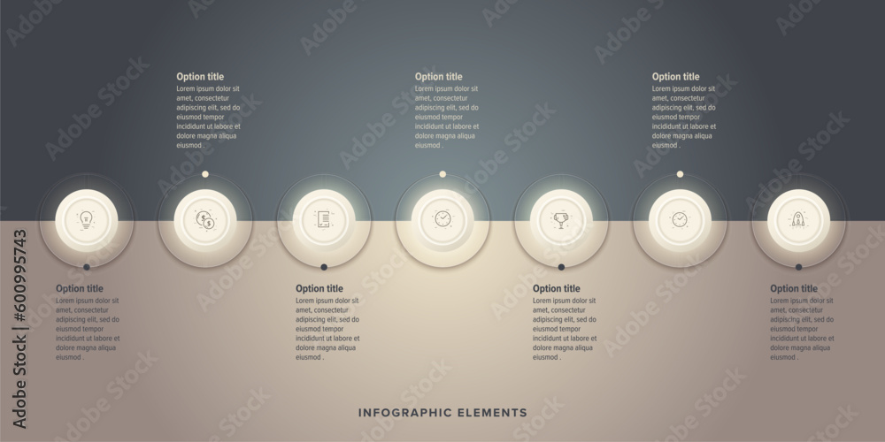 Business process chart infographics with 7 step circles. Round workflow ...