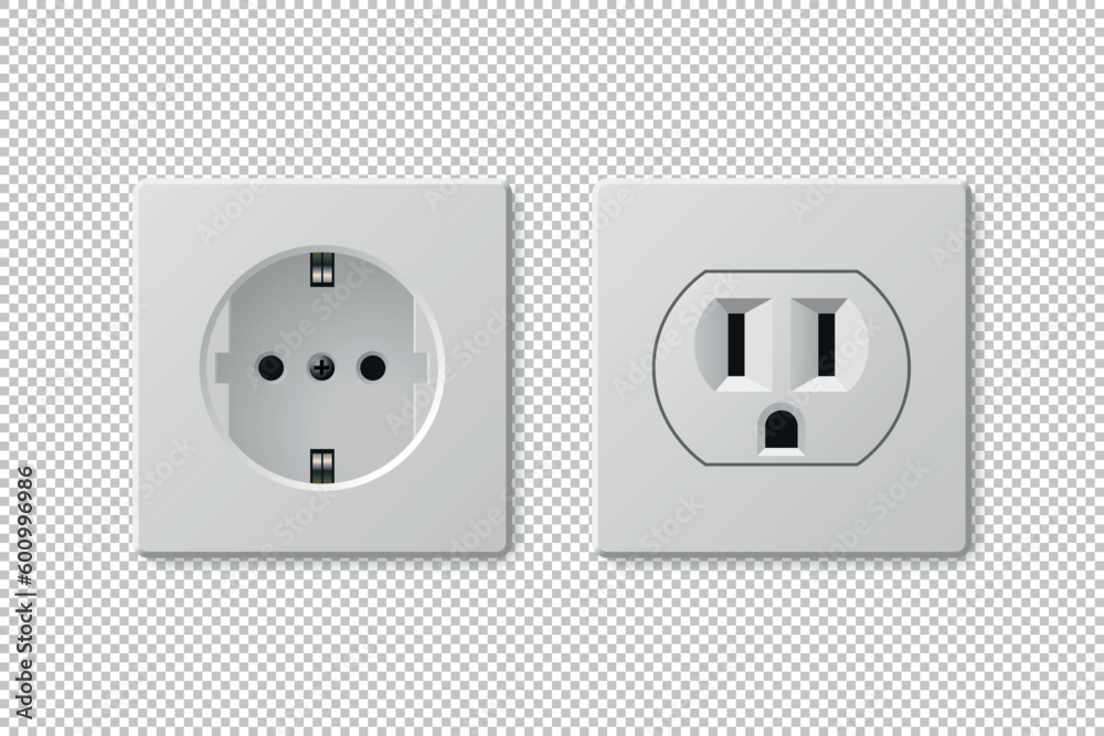 Set of realistic white power plug sockets type B and type C. Vector ...