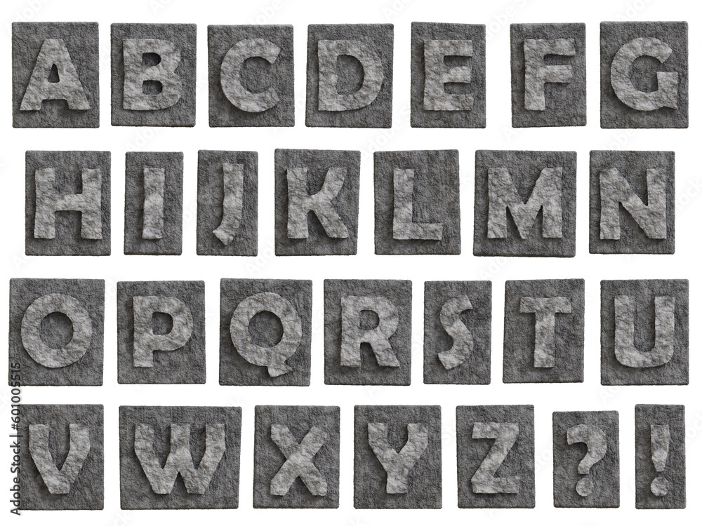 carved stone full alphabet, letters in stone, characters, question mark ...