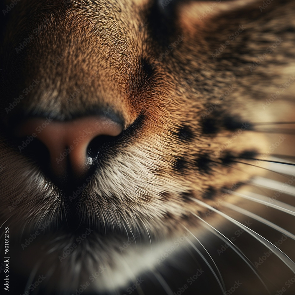Cat's nose close up with details of muzzle, macro. AI generated, made ...