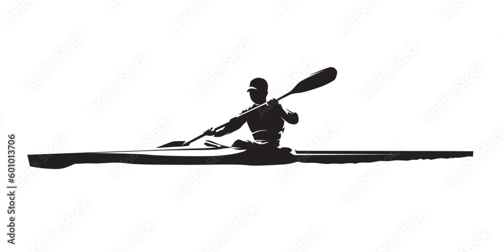 Canoe flatwater, isolated vector silhouette, ink drawing. Water sport ...