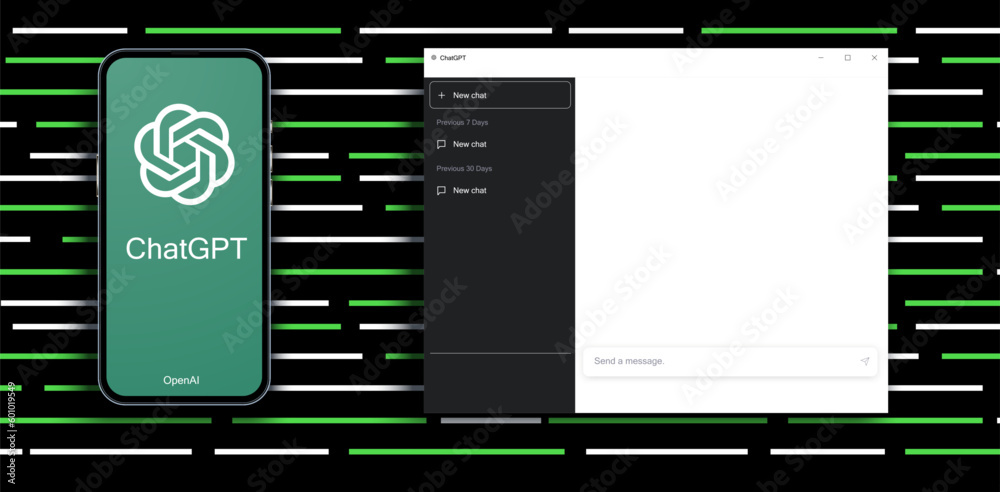 ChatGPT logo, AI chatbot by OpenAI, ChatGPT window caht. Vector ...