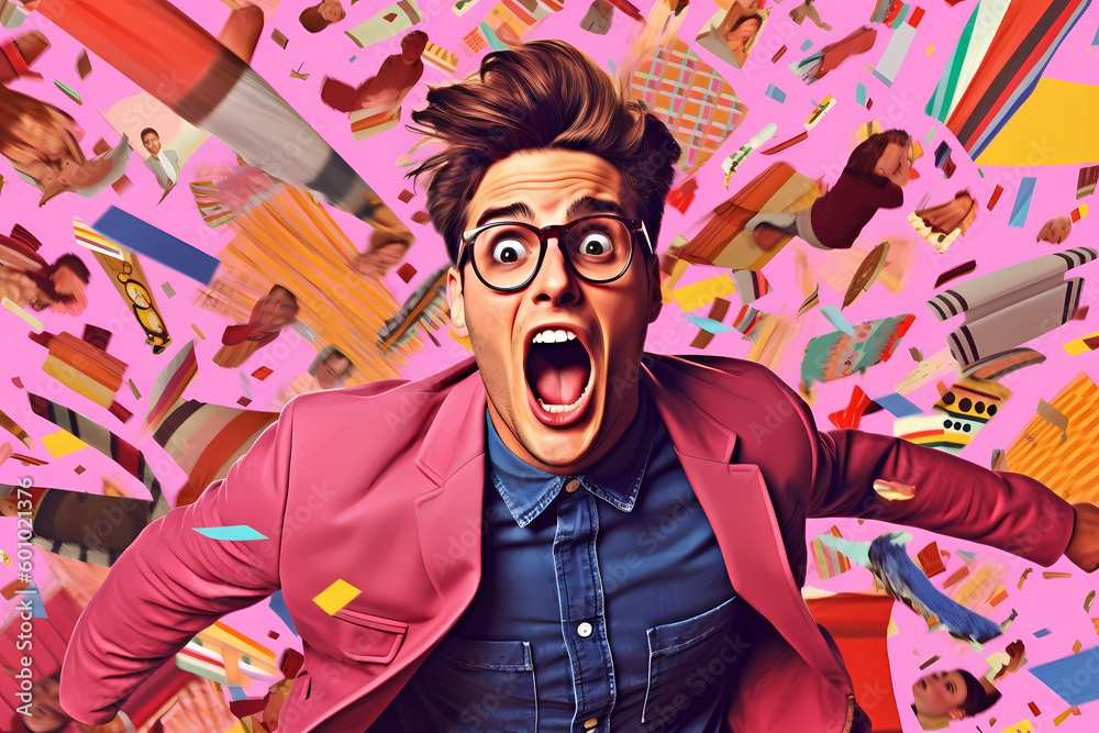 Crazy emotions of a hipster guy Journalstyle collage with joyful ...