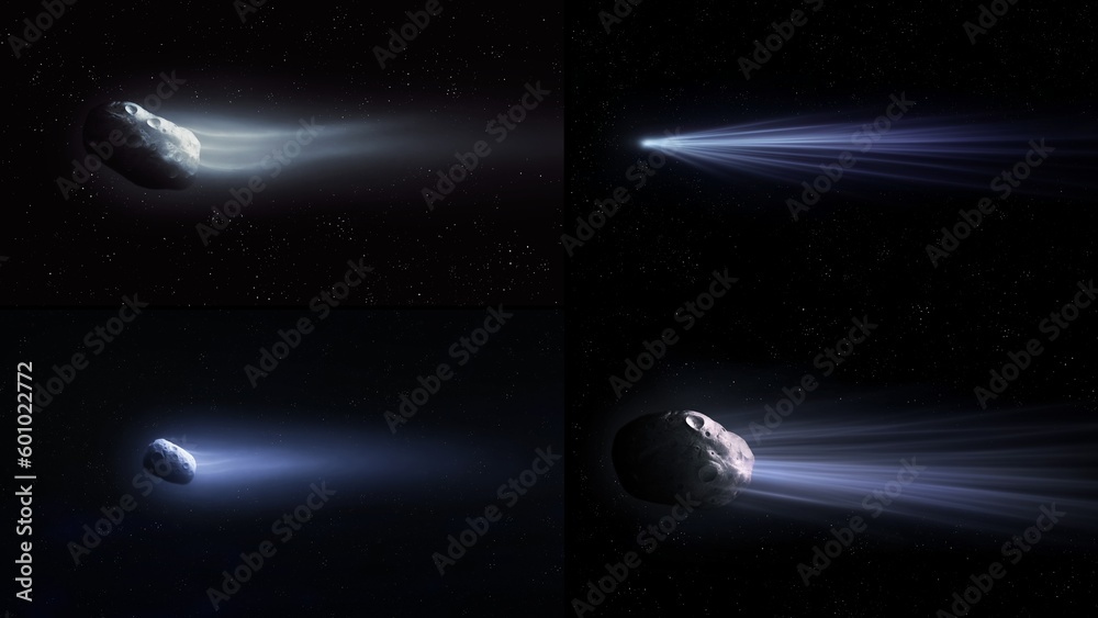 Largest comets of the solar system on a black background. Comets of ...