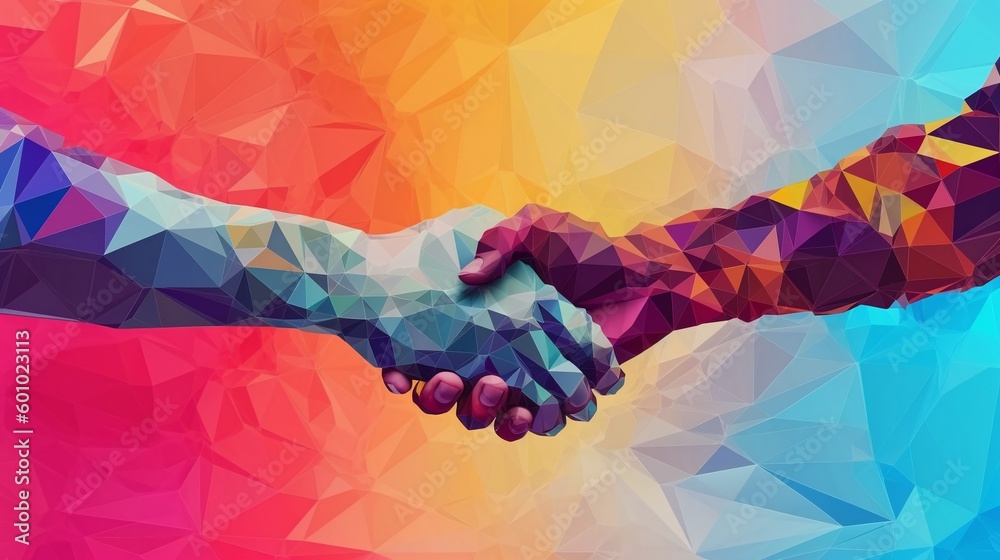 Two hands shaking low poly colorful Stock Illustration | Adobe Stock