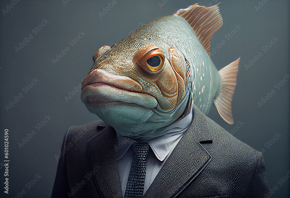 Portrait of a Fish dressed in a business suit in a studio photo ...
