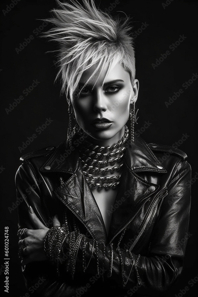 Dark and edgy punk fashion concept with a rebellious female model in a ...