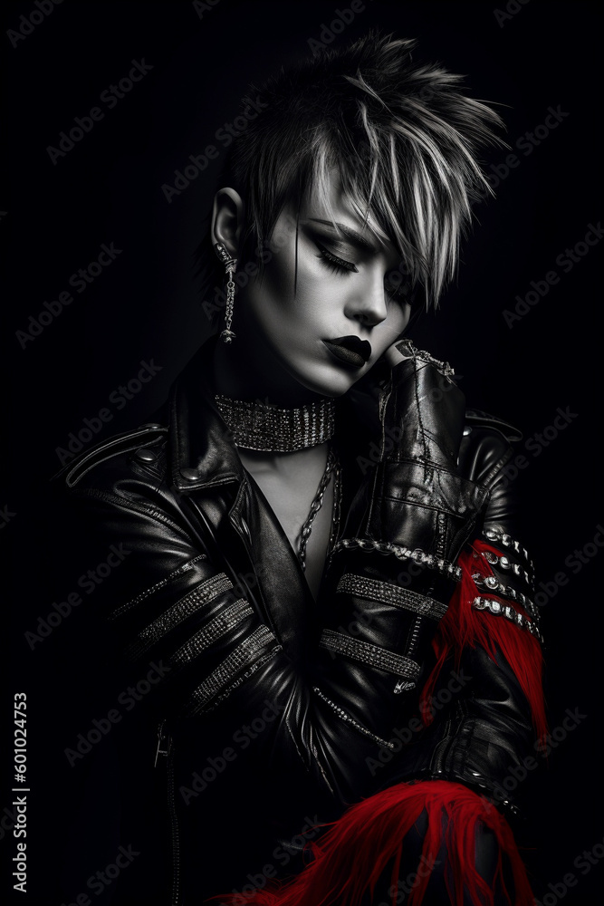 Dark and edgy punk fashion concept with a rebellious female model in a ...