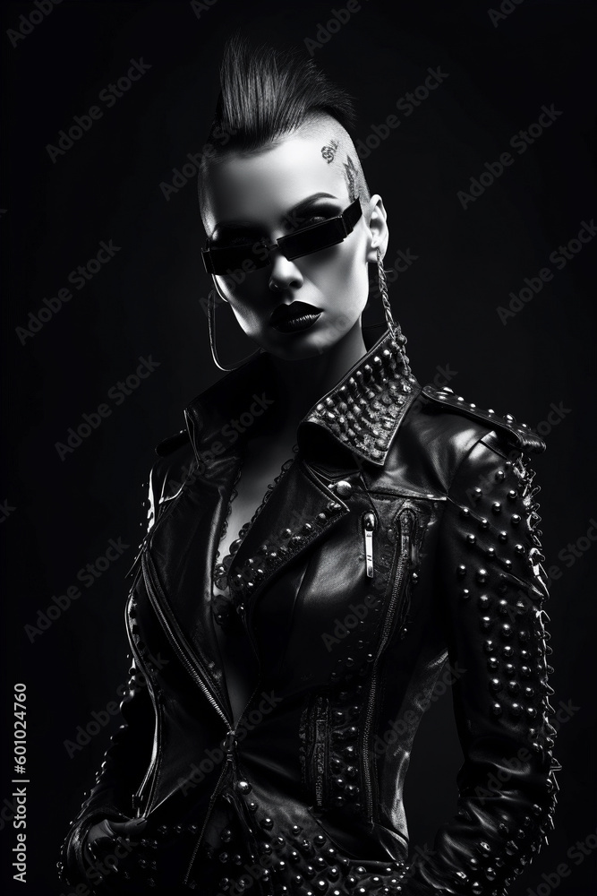 Dark and edgy punk fashion concept with a rebellious female model in a ...