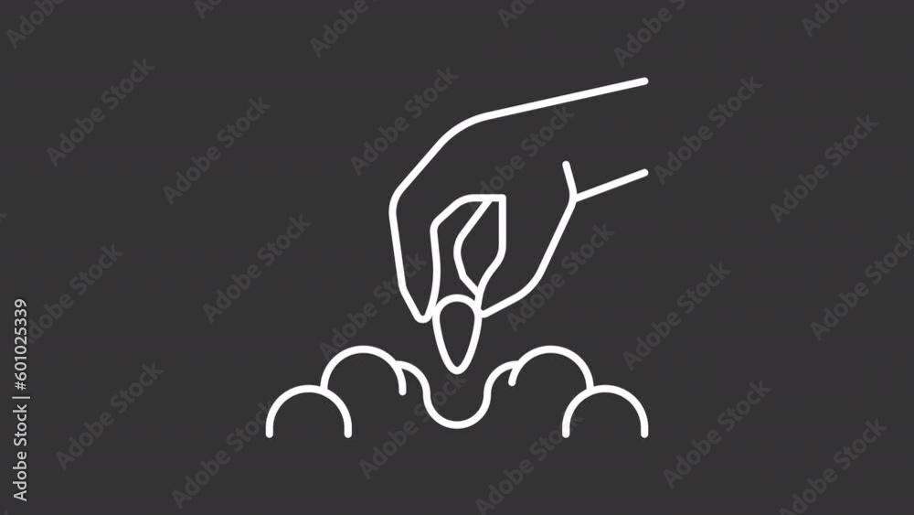Animated sowing white line icon. Putting seed into ground animation ...