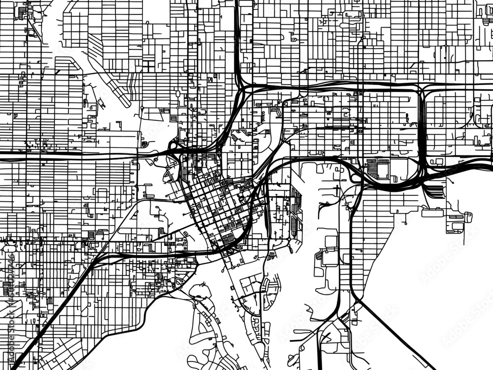 Vector road map of the city of Tampa Florida in the United States of ...
