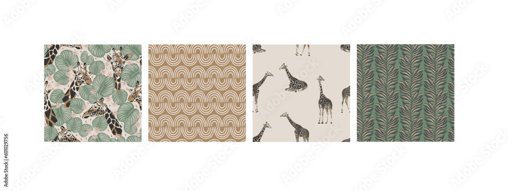 seamless pattern wall art giraffe leopard tiger zebra safari animal ...