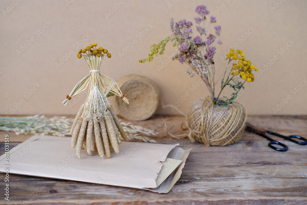 ritual doll made of straw, grass in honor rich harvest, scarecrow for ...