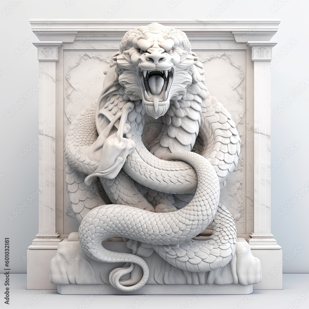 Marble sculpture of a snake in a detailed and elaborate style with a ...