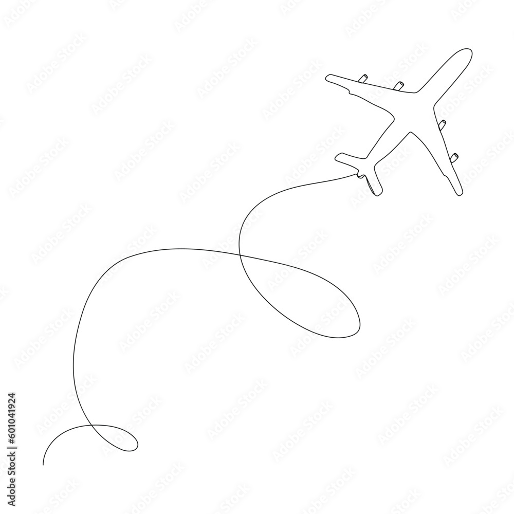 Continuous one line drawing of airplane path. One single line air plane ...