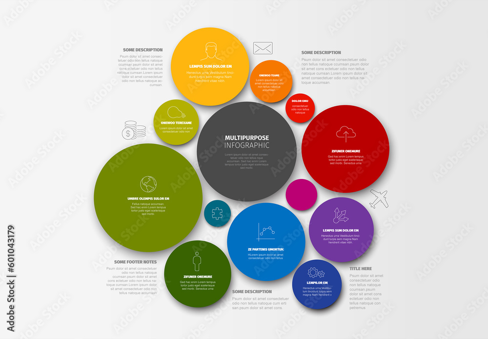Multipurpose colorful circle mosaic infographic with icons Stock ...