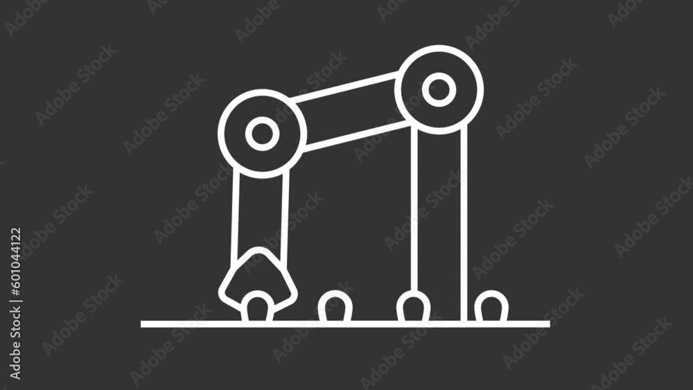 Farm automation white line animation. Robot puts seeds in soil ...
