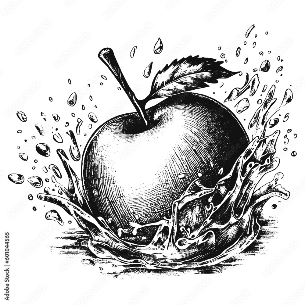 Water splashing on a fresh apple, water splash and apple sketch Stock ...