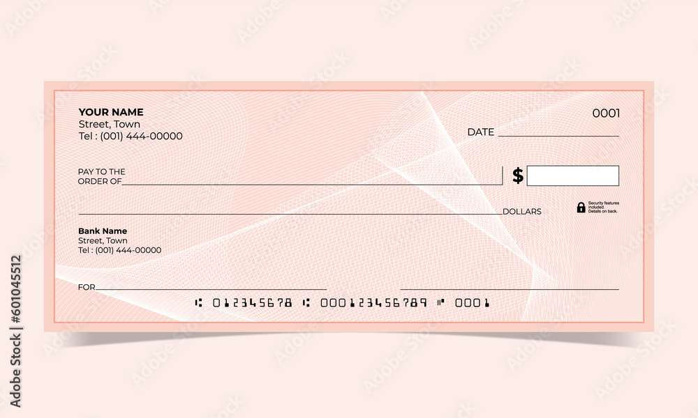 Blank bank cheque, Personal desk check template with guilloche ...
