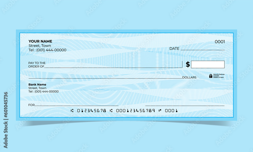 Blank bank cheque, Personal desk check template with guilloche ...