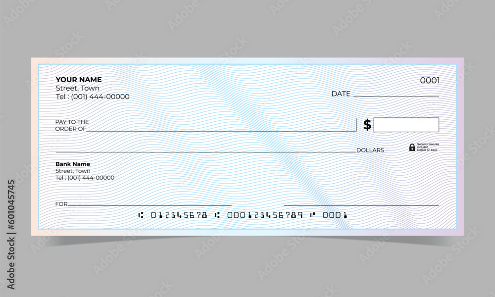Blank bank cheque, Personal desk check template with guilloche ...