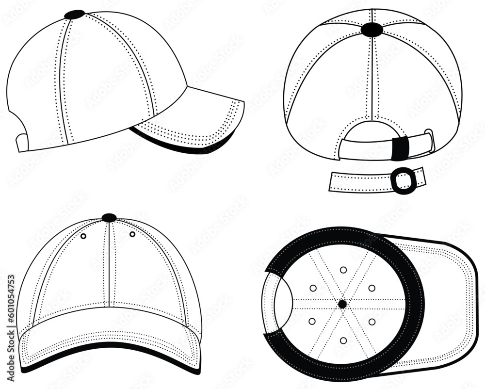 Fitted Cap Hat Vector Technical Drawing Illustration Blank Streetwear ...