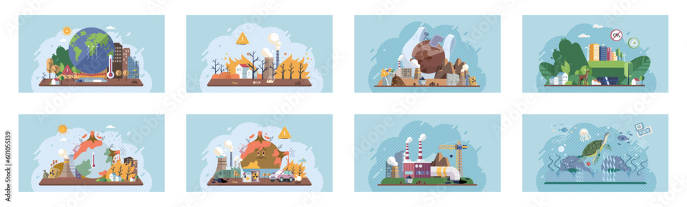 Toxic waste from human set. Industries create pollution and cities ...