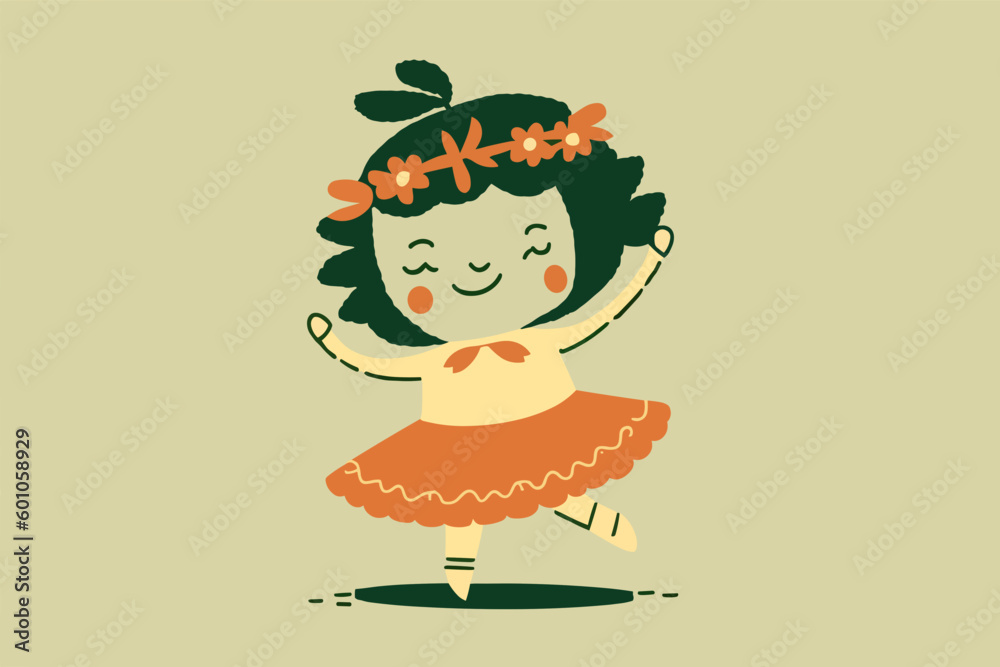 Doodle inspired Hula dancer, cartoon sticker, sketch, vector ...