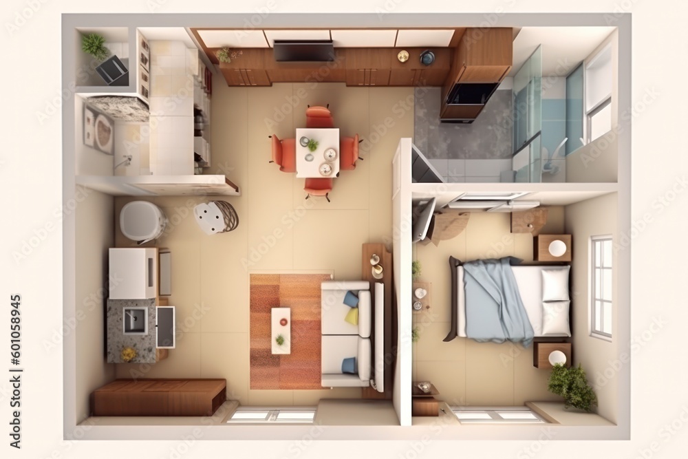 architect modern apartment interior design concept, displayed top-down ...