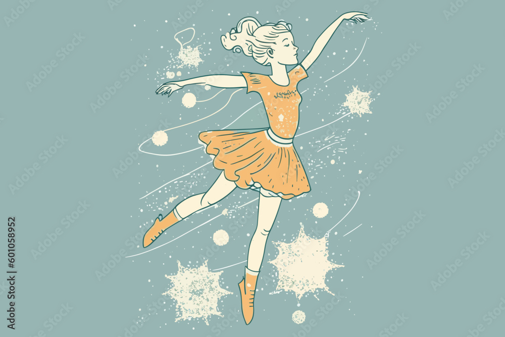 Doodle inspired Ice dancer, cartoon sticker, sketch, vector ...