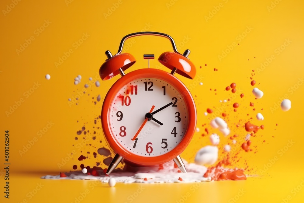transience of time, retro alarm clock exploding dissolving flurry of ...