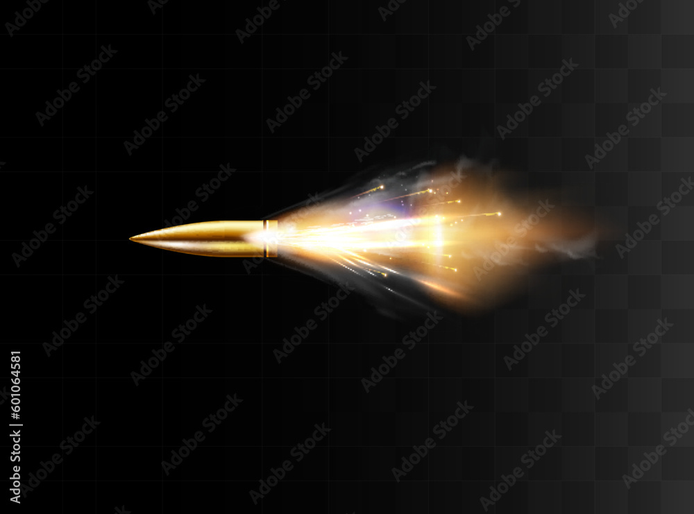 Gunshots, bullet in motion, military smoke trails. Realistic flying ...