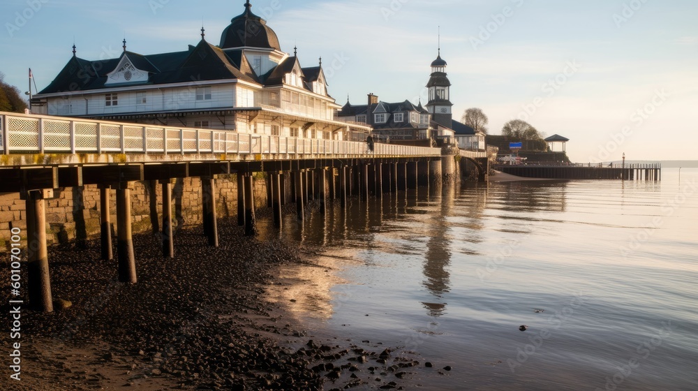 Penarth Waterfront and Pier with Beautiful Sunset Sky Stock Photo ...