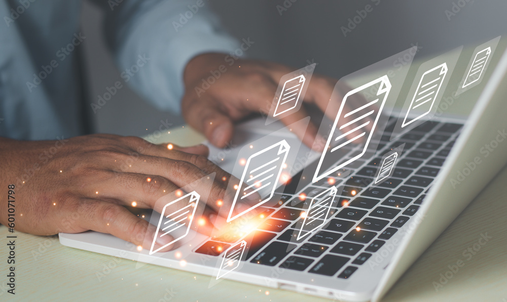 Business people working on laptop with virtual screen. Online ...