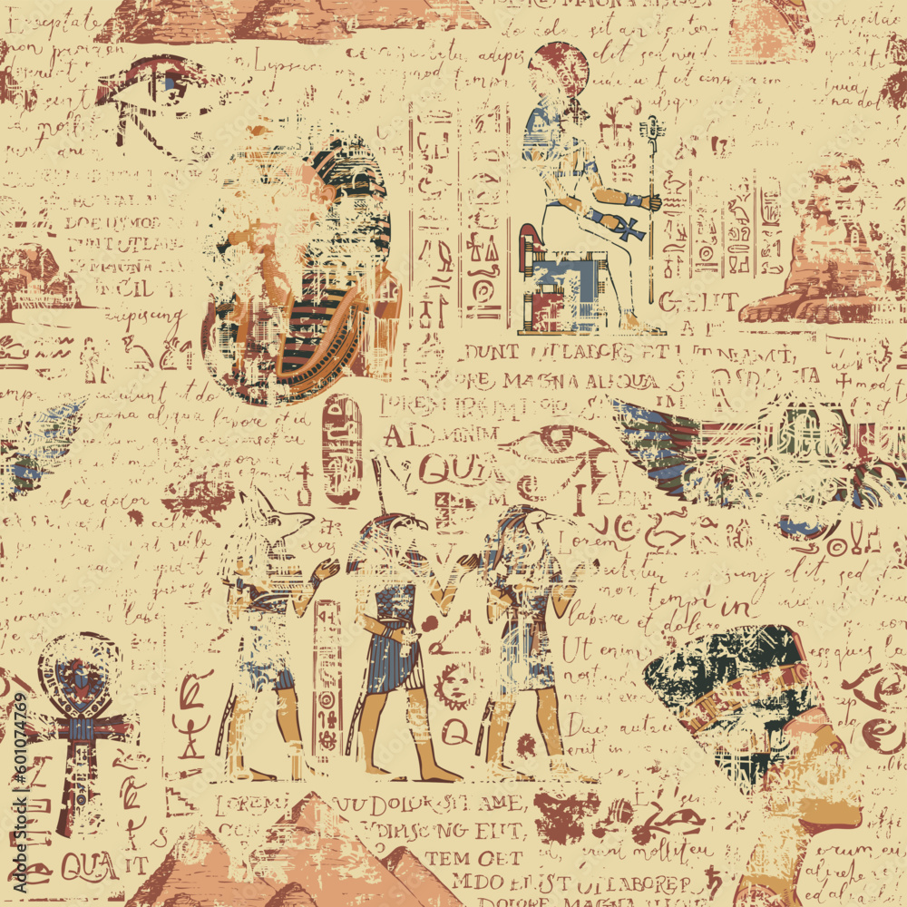 Seamless pattern on an Ancient Egypt theme with color images of ...