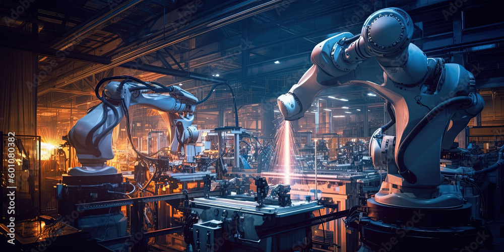 Robot arms manufacturing, smart factory Stock Illustration | Adobe Stock