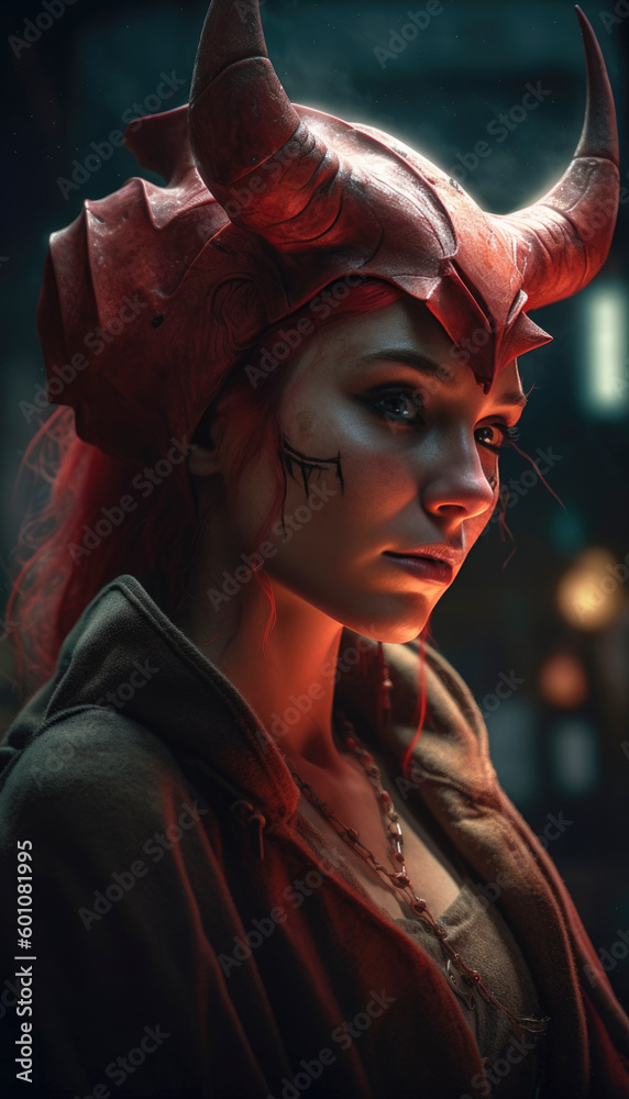 Sexy she devil with horns luring lost souls with her attractive appearance. Generative AI ...