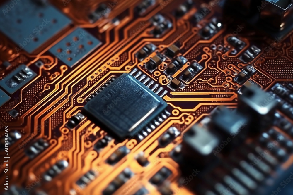 Macro photography of Electronic Circuit Board top view. AI generative ...