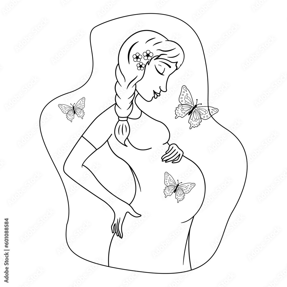 Pregnant Young Woman for Coloring Page. The Concept of Modern ...