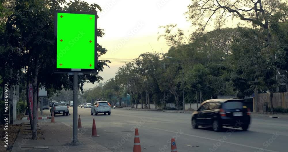 commercial hd media chroma Billboard with a Green Screen in street city ...