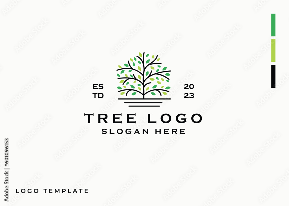 Line art tree logo design, tree and root vector. Tree of life logo ...
