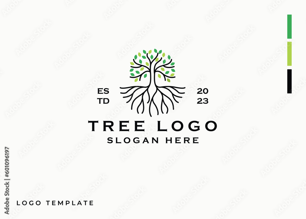 Line art tree logo design, tree and root vector. Tree of life logo ...