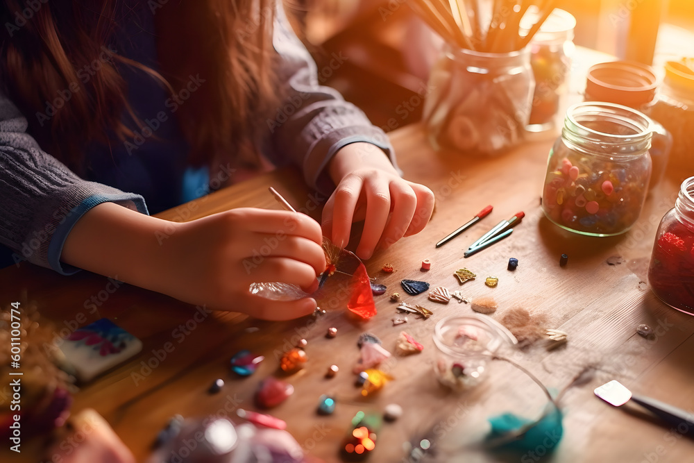 handicraft girl working on a DIY craft project ai generated art ...