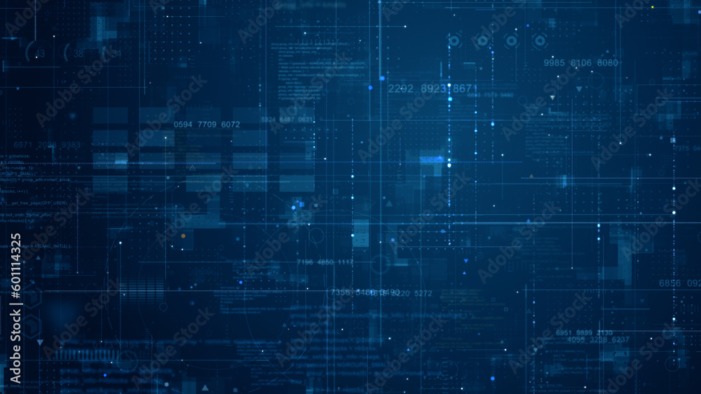 Photo & Art Print Blue data matrix simulation digital line and grid ...