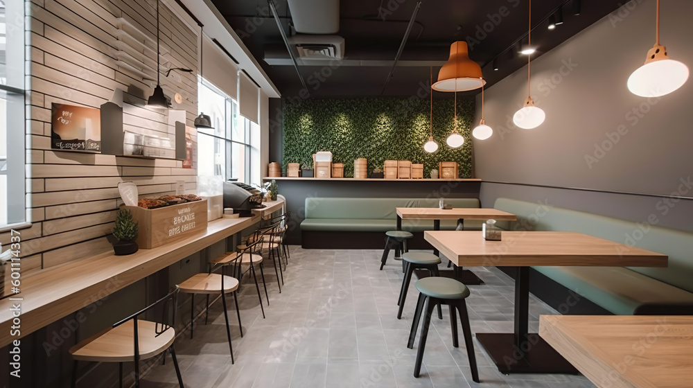 Shooting of the interior of a modern cafe with chairs and tables, The ...