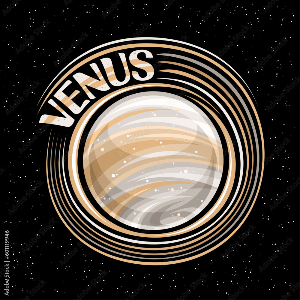 Vector logo for Venus, fantasy cosmic print with rotating planet venus ...
