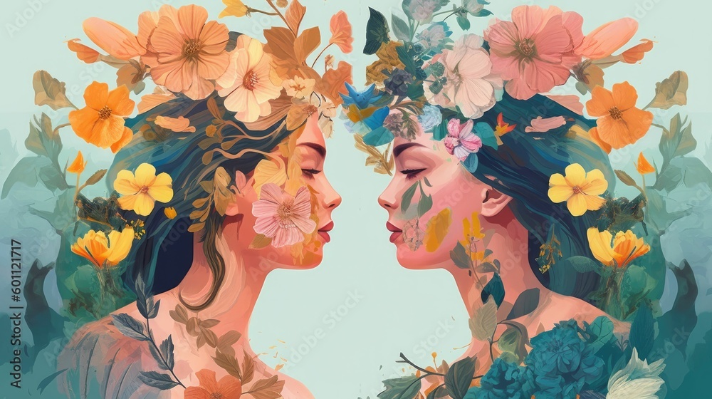 Artwork depicting self-reflection and persona Stock Illustration ...