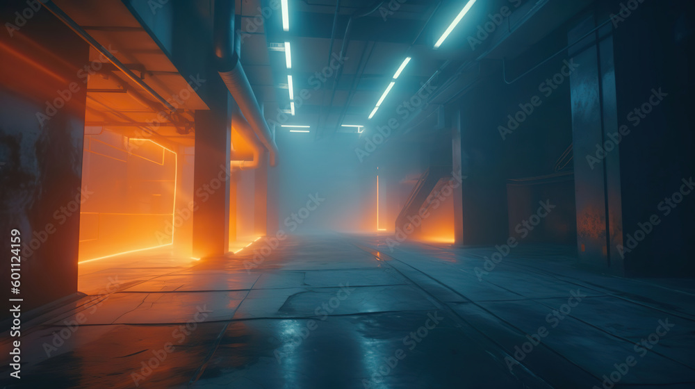 Smoke Fog, Mist Big Hall Neon City Retro Modern Virtual Reality Sci Fi ...