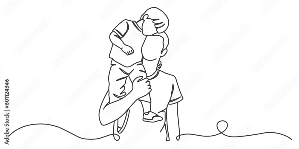 Fathers day line art style vector illustration, father and son line art ...