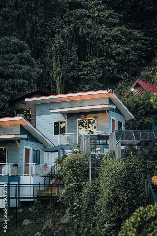 Perak, Malaysia - Oct 19, 2022 The Kuak Hill Resort chalets in Lenggong ...
